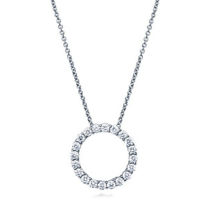 BERRICLE Sterling Silver Open Circle Cubic Zirconia CZ Pendant Necklace for Women, Rhodium Plated