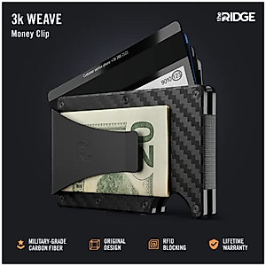 The Ridge Minimalist Slim Wallet For Men - RFID Blocking Front Pocket Credit Card Holder - Aluminum Metal Small Mens Wallets with Money Clip (Carbon Fiber)