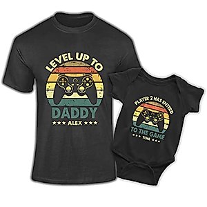 Penguin Tees Personalized Leveled Up to Daddy Player 2 Has Entered The Game Shirt Dad and Son Matching Outfits Gaming Daddy Baby Daughter Cool Infant Bodysuit Onesie