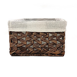 Rectangular Woven Seagrass Storage Bin with Handle,Kingwillow. (water hyacinth, Large)