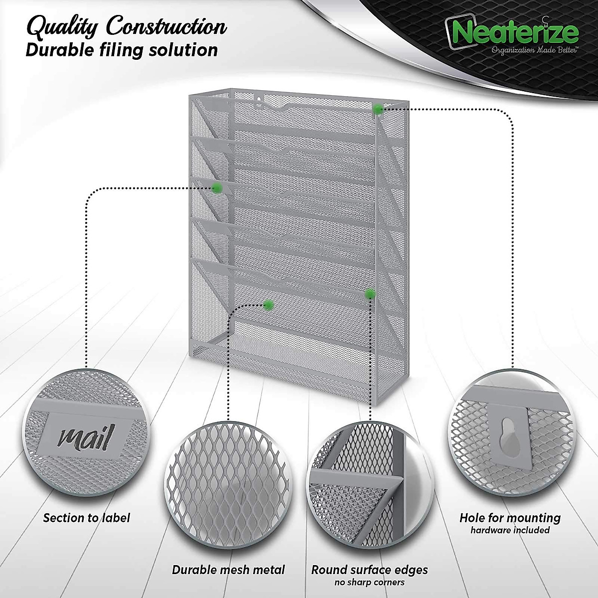 Mail Organizer for Wall - Heavy-Duty Mesh Hanging File Organizer. Wall Organizer For Papers, Folders, Files Clipboard & Magazine Organization. Great For Home, Office Classroom Or Doctor. (Black)