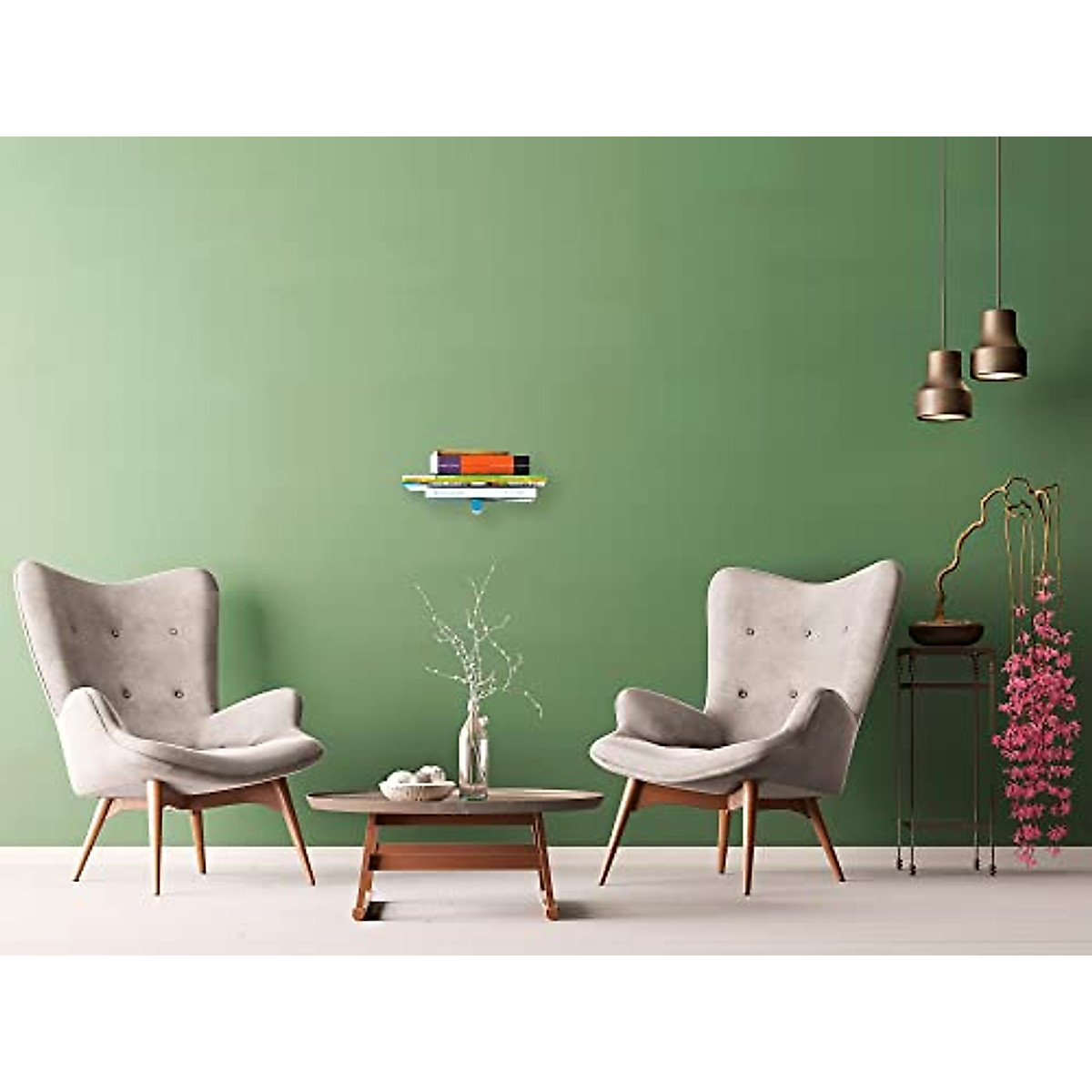 Uqayu Invisible Floating Bookshelf with Decorative Wooden Rod, Heavy Duty Wall Mounted Metal Book Organizer Shelf, for Home, Office, Study, Livingroom, Bedroom, Library (1, Blue)