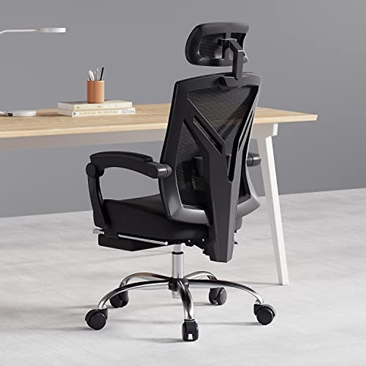 Hbada Ergonomic Office Chair High Back Desk Chair Recliner Chair with Lumbar Support Height Adjustable Seat, Headrest- Breathable Mesh Back Soft Foam Seat Cushion with Footrest, Black