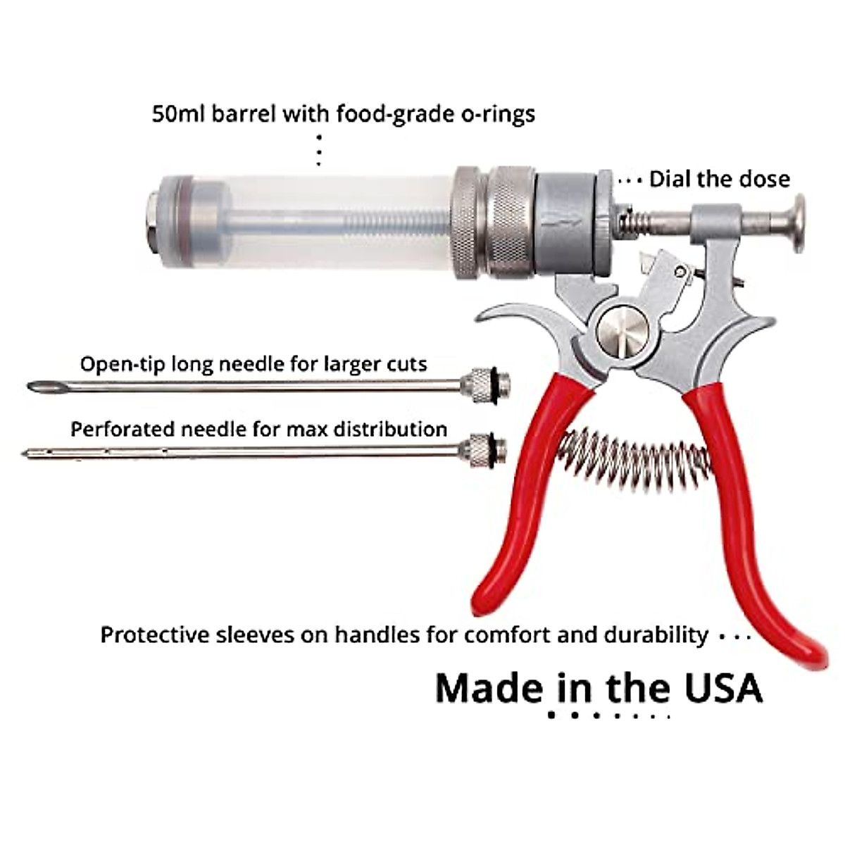 SpitJack Magnum Meat Injector. Food Flavor Injection Syringe for Smoked BBQ Marinades and Meat Seasoning. 2 Needles for Pork Butt, Beef Brisket, Turkey Breast. 50ml Capacity. Made in The USA.