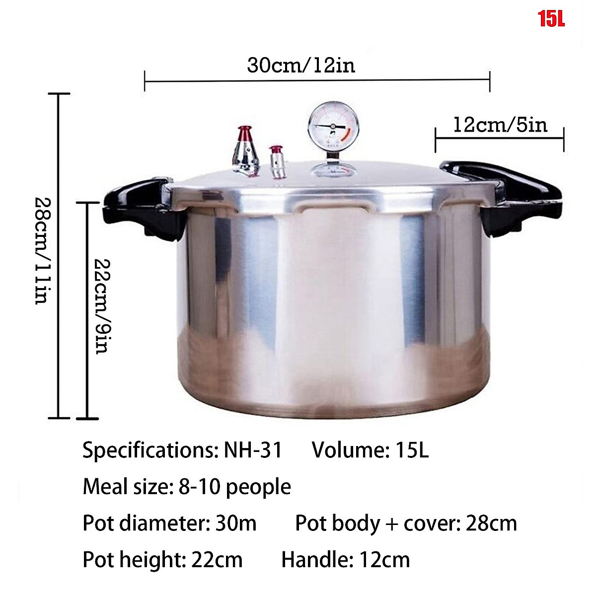 GHKWXUE 15quart High capacity pressure cookers with cooking rack canning canner gauge Explosion proof safety valve Extra-large size great for big jobs,Compatible:natural gas-open flame,silver,(NH-31)