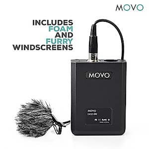 Movo LV22OD XLR Lavalier Omnidirectional Condenser Microphone with Phantom Power Supply Body Pack, 12mm Mic Capsule, Foam and Deadcat Windscreens, Deluxe Case