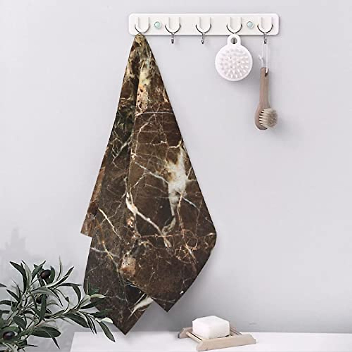 Dark Brown Marble Texture Luxury Hand Towels Set of 2, Super-Absorbent Ultra Soft Bathroom Towel Kitchen Dish Washcloth for Bathroom Kitchen Yoga Gym Decor 27.5x15.7 Inch