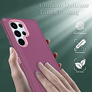 Qinmay for Samsung Galaxy S23 Ultra Case with Lens Camera Protector, Samsung S23 Ultra Case 3-Layer Heavy Duty Body Bumper and Dust Proof Cover for Samsung Galaxy S23 Ultra 5G (WineRed Pink)