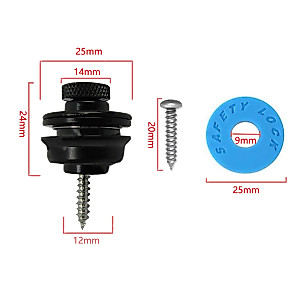 Kuylive 3 Pairs Guitar Strap Lock Set with 8 Rubber Blocks Metal Button Security Straplock Quick Release Strap Retainer System For Electric Acoustic Guitar, Bass, Ukulele (Gold Silver Black)