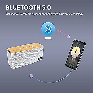 comiso Bluetooth Speakers, 20W Loud Wood Home Audio Outdoor Portable Wireless Speaker, Subwoofer Tweeters for Super Bass Stereo Sound Bluetooth 5.0 Handsfree 24H Playtime