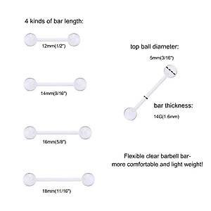 FECTAS Plastic Nipple Rings Tongue Piercing Retainer Barbell 14g for Women Surgery 12/14/16/18mm
