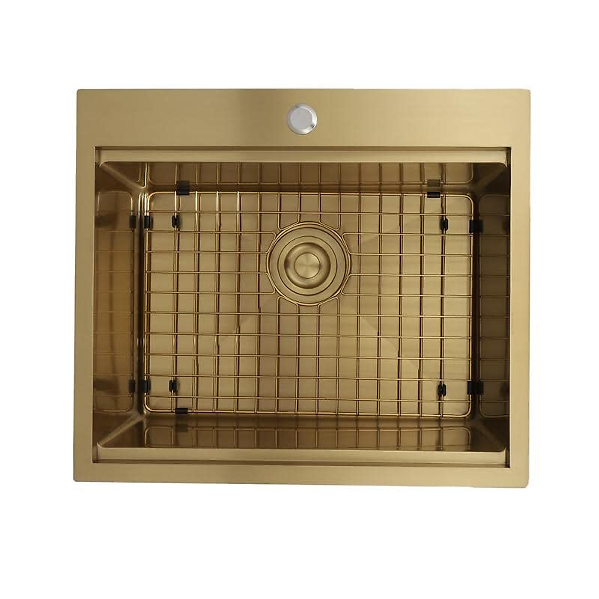 STARSTAR Workstation Ledge Topmount/Drop-in Single Bowl Satin Matte Stainless Steel Kitchen/Yard/Bar/Laundry/Office Sink, With Grid, Colander, Cutting Board, Strainer (23x20x9 Gold)