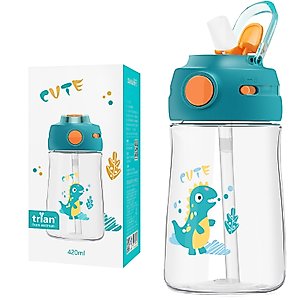 Sunday Merry Water Bottle with Straw, Leak Proof and Portable Plastic Water Bottle,Tritan BPA-Free, Sports Drink Bottle Design for Children, Adults, Cycling, School & Office, 420ml