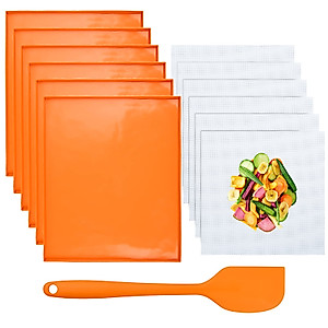 Aemygo 6 Pcs Silicone Dehydrator Sheets with Edge, Reusable Mesh Dehydrator Mats with Scraper, Non-Stick Fruit Leather Trays, Square Food Dryer Mat Dehydrator Sheets For Liquid Meat Vegetables Herbs