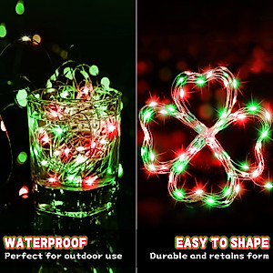 Smacen Led Fairy Lights Battery Operated, 16.4FT Red and Green Christmas String Lights,Battery Powered Copper Wire Starry String Lights for Wedding,Party,Bedroom, Christmas Decor (Red & Green, 16.4)