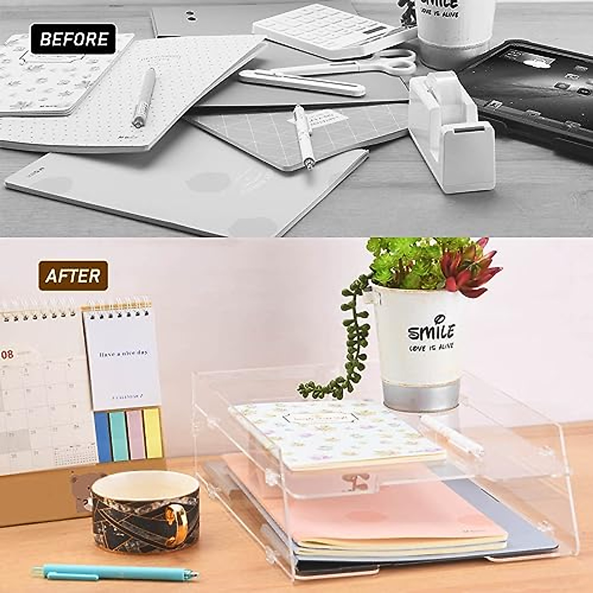 2 Tier Acrylic Stackable Paper Tray, Clear A4 Paper Letter Tray Organizer & Paper Shelf Organizer, Transparent Office Inbox Tray File Desk Tray