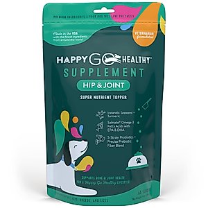 Happy Go Healthy Hip & Joint Supplements for Dogs | Helps Joint Health & Mobility Support for Recovering and Senior Dogs | Natural Ingredients, Tasty Kibble Dog Food Topper | 60-Count Pack