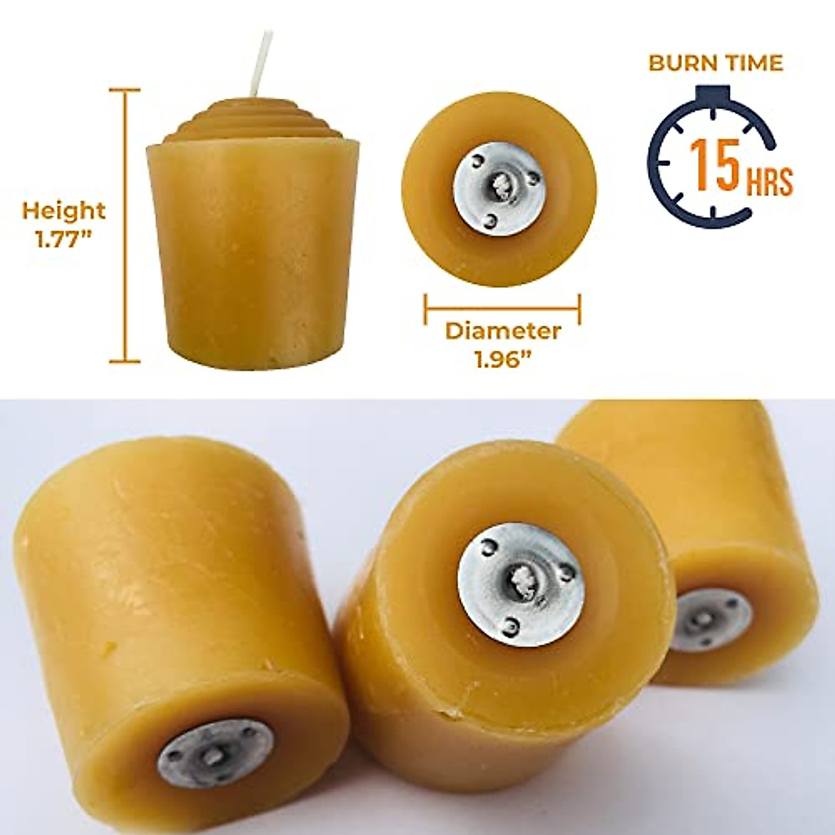 BeeTheLight Votive Candles (Pack of 12) - Unscented - 15 Hours Burn Time Each - Naturally Light Honey Scented - 100% Pure Beeswax Candles - Handmade Decorative Votive Candle Set