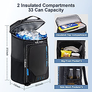 SPARTER Backpack Cooler Insulated Leak Proof 33 Cans, 2 Insulated Comaprtments Thermal Bag, Portable Lightweight Beach Travel Camping Lunch Backpack for Men and Women