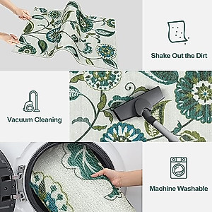 KIMODE Floral Door Mat 24''x36'', Washable Non-Slip Entryway Rugs Indoor,Front Indoor Doormat,Low-Pile Distressed Plant Print Throw Rug for Entrance/Kitchen/Hallway/High Traffic Areas