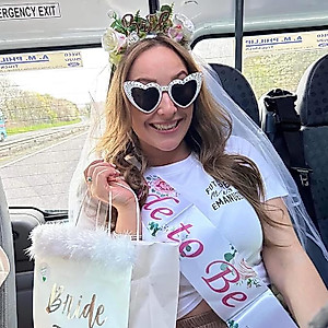 MGupzao Bachelorette Party Bride Sunglasses + Pink Paper Box and Pink Glasses Bag with Pink Glasses Cloth Bride to be Gift