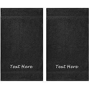 Personalized Towels Set with Embroidered Text - 2 Pack Highly Absorbent & Super Soft Turkish Cotton Hand Towels for Spa, Gym, Pool and Hotels - 16"x27" Monogrammed Towels - Black Towel Set