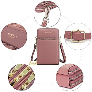 NoChoX Small Crossbody Bags for Women, RFID Blocking Phone Purses, Shoulder Handbags with Credit Card Slots, Adjustable Strap, Pink