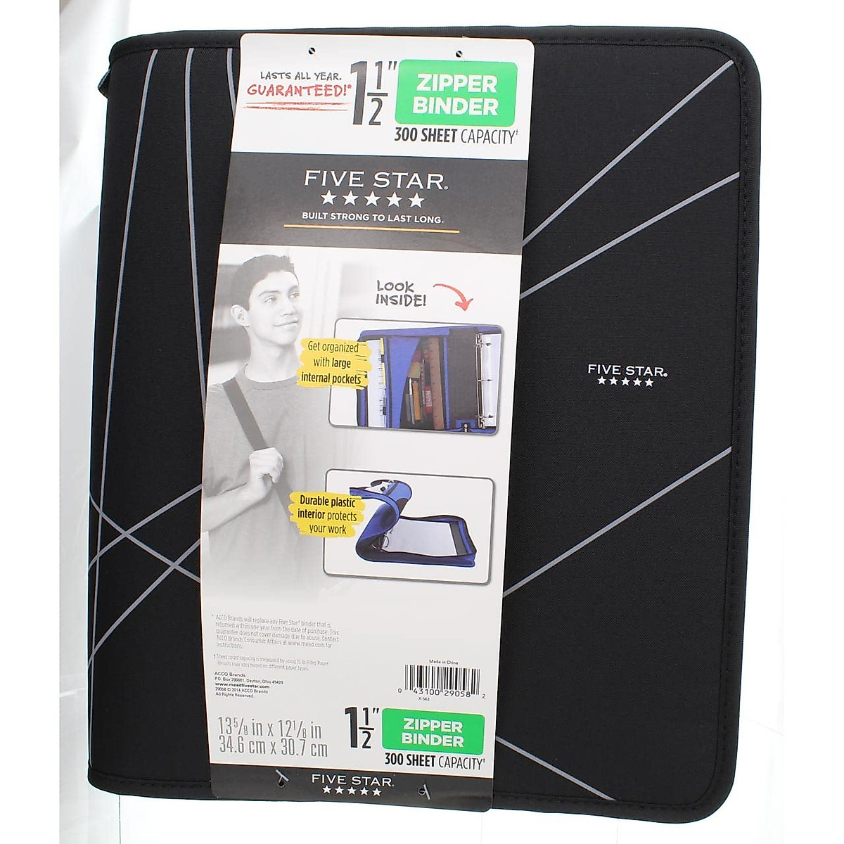 Five Star 29058 8-1/2" X 11" 3 Ring Zipper Binder Assorted Colors