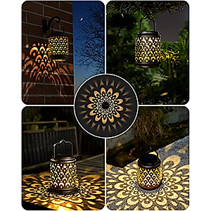 Solar Lanterns Hanging Outdoor Solar Lights with Handle,Waterproof Decorative Garden Light Metal Warm White Landscape Lighting for Garden Patio Courtyard Lawn for Yard Tree Fence Brown
