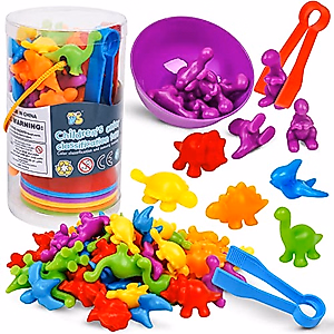 Counting Dinosaurs Color Sorting with Rainbow Bowls for Kids, Sensory Training & Counting Activity, Montessori Preschool Education Learning Math Sorting Toys Sets Gift for 3-5 Years Old Boys Girls