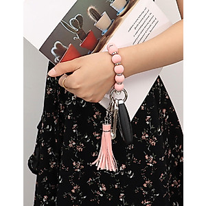 Panny & Mody Silicone Key Ring Bracelet Wristlet Keychain with Silver Bling Zircon & Leather Tassel for Women Gift (Lilac)
