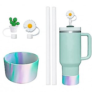 5 PCS for Stanley Cup Accessory,2 Reusable Replacement Silicone Straws Clear 40 oz 30 Tumbler,2 Straw Tip Covers and 1 Protective Boot,Multicolor