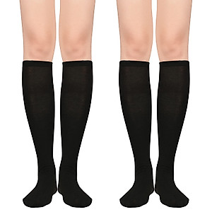 Women’s Knee High Socks Long Athletic Thin Thigh High Stocking Outdoor Sport Casual Tube Socks 2 Pack Black