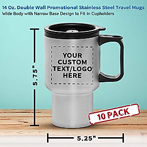 Personalized 14oz Travel Mugs Stainless Steel - 10 Pack - Custom Text, Logo - Stainless Steel