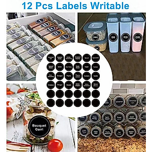 180 Spice Labels for Food Containers, Chalkboard Labels for Jars,Spice Labels Stickers Preprinted Pantry Labels,Small Chalk Labels Spice Jar Labels-Round 168 Printed,12 Blank Stickers,1 Erasable Chalk