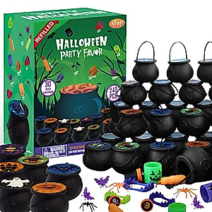 ATFUNSHOP 240 PCS Halloween Party Favors 30 Pack Prefilled Small Plastic Witch Cauldron Halloween Toys in Bulk Halloween Prizes Gifts Miniatures for Kids Trick or Treat