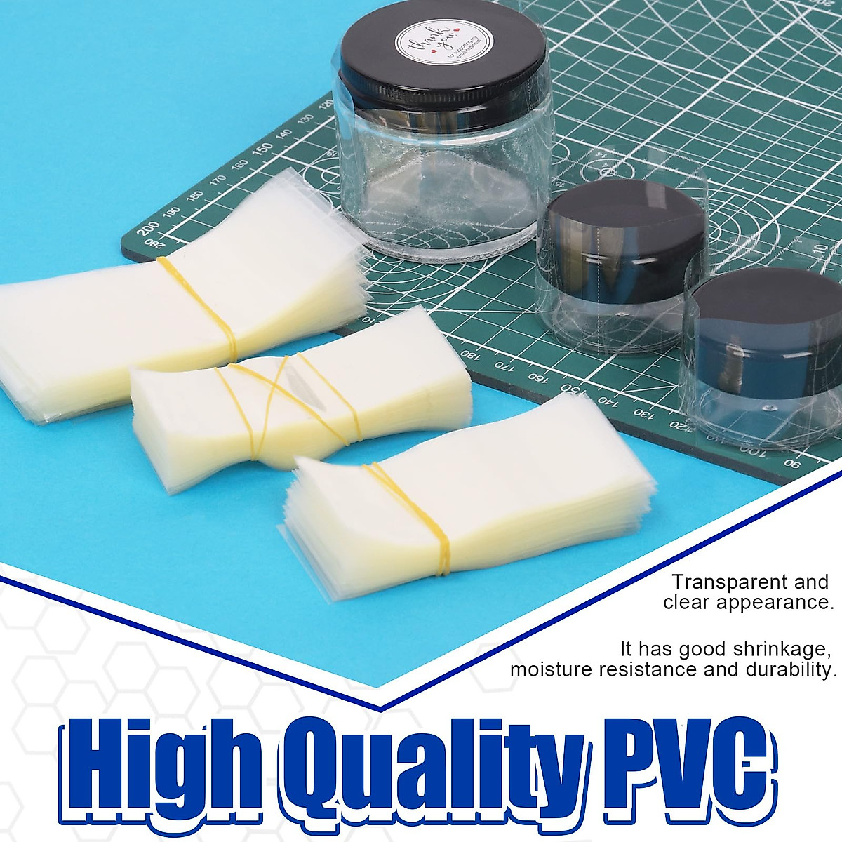 Glarks 900Pcs Clear Heat Shrink Wrap Bands, 6 Sizes Perforated PVC Wrap Bags Multi Sizes Tamper Seal Shrink Bands Heat Shrink Seal Bands Kit for Bottles, Jars, Tubes, Cans and Tins