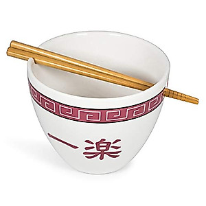 JUST FUNKY Naruto Ichiraku Ramen Japanese Ceramic Dish Set | 16-Ounce Ramen Bowl and Chopsticks Set