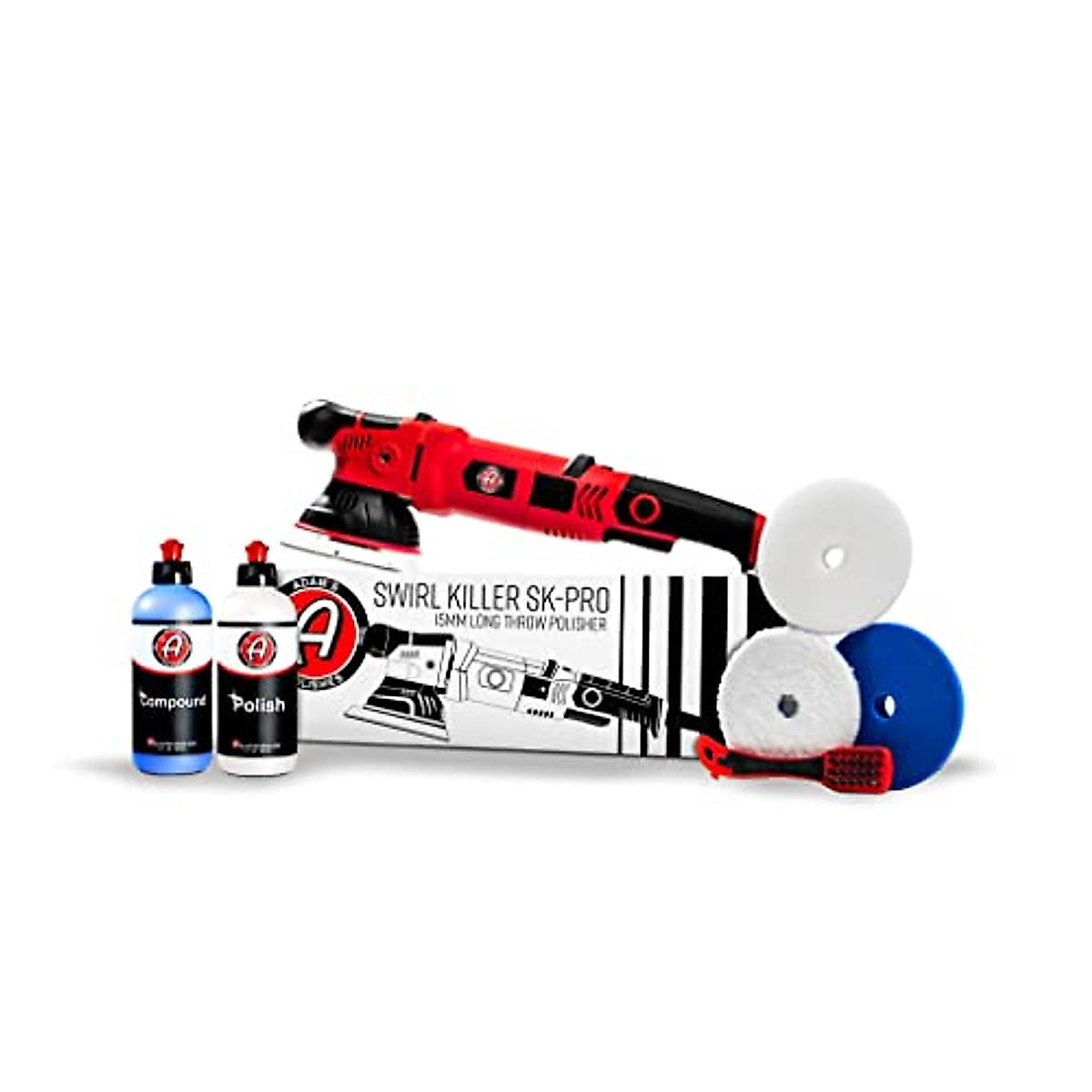 Adam’s SK Pro 15mm Car Polisher Kit (7 Item) - Professional Buffer Polisher for Car Detailing | Use W/Car Polish, Polishing Compound, or Car Scratch Remover | Car Wash Clay Bar Ceramic Coating