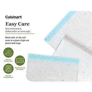 Cuisinart Reusable Food Storage Bags, 12 Pack Gray - Resealable Bags for Food, Leftovers, & Snacks to Store, Freeze or Refrigerate - BPA Free Flat Freezer Bags - Includes Small, Medium & Large