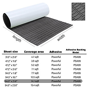 HZshark Boat Flooring EVA Foam Boat Decking Universal DIY Surfboard Traction Pad Non-Slip Grip Mat Self-Adhesive 94.5"x21.6" Trimmable Sheet for Fishing Boat Kayak Yacht RV, for Jet Ski, for Jon Boat