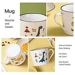 CHILDIKE Ceramic Dino Mug 13 Oz Dinosaur Cup, Cute Porcelain Mug for Breakfast, Cereal, Kawaii, Cartoon, Christmas & Holiday Gifts for Kids, Girls, Boy, Microwave Safe, Set of 4