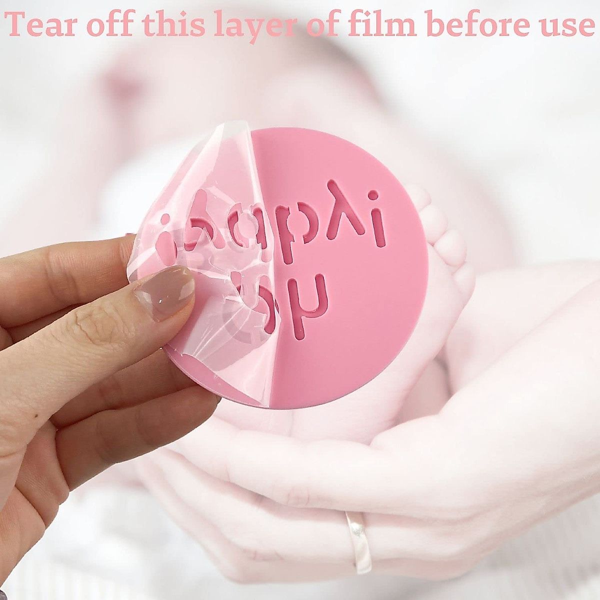 Crethinkaty Baby Shower Fondant Embosser "Oh Baby with Footprint" Shape 3D Design Cookie Stamp for Baking Cookies,Decorating Cake/Sugar Paste/Cupcake