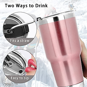 SYACOT 30oz Tumbler Double Wall Stainless Steel Vacuum Insulated Travel Mug with Splash-Proof Lid Metal Straw and Brush