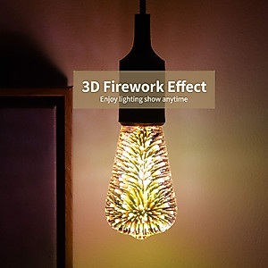 Porseme 3D Fireworks Decorative Light Bulb, E26 Base, 4W, AC100-240V, Glass Bulbs with Soft Warm Light, Shiny Decor for Home, Bedroom, Party (Included 3-Pack ST19 Bulbs)