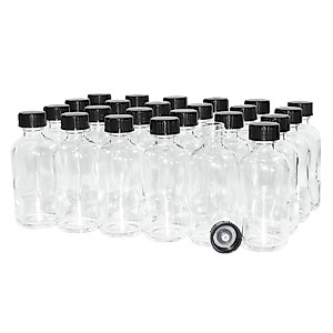 GlassBottleOutlet (Pack of 24) 4 oz. Clear Boston Round with Black Poly Cone Cap