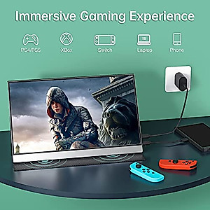 USB-C Portable Monitor - 15.6 Inch FHD HDR FreeSync Zero Frame USB-C Computer Display with Dual Type-C Mini HDMI for Laptop PC Phone Mac Surface Xbox PS5 Switch, with Cover VESA Mountable (Renewed)