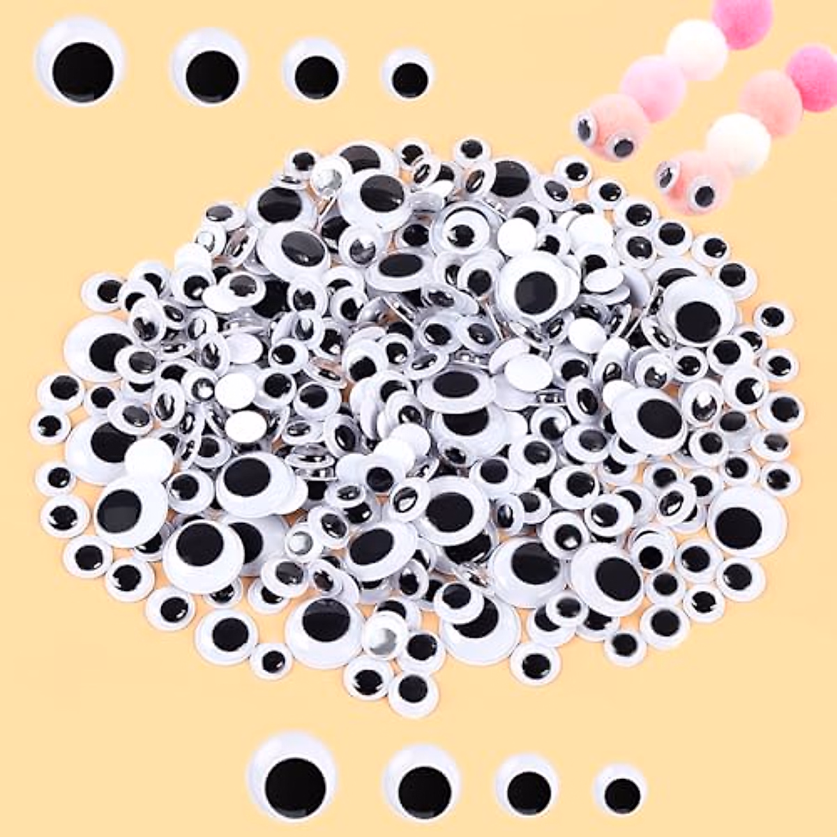 Googly Eyes Self Adhesive, 500pcs Wiggle Googly Eyes for Crafts Small Black Googly Eyes for Decorations 6mm 8mm 10 mm 12mm Mixed Packaging