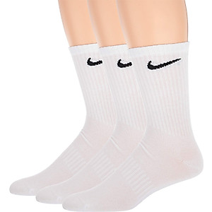 Nike Unisex Everyday Lightweight Crew Training Socks (3 Pair) (White/Black, M)