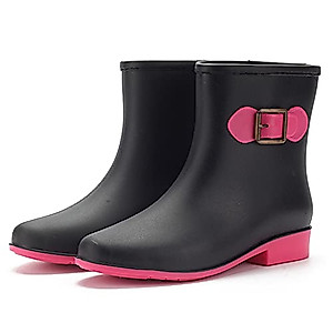 Toe Boots Women Low-Heeled Middle Shoe Rain Buckle Waterproof Round Women's Rain Shoes Craftsmen Work Boots Mens (Hot Pink, 9)